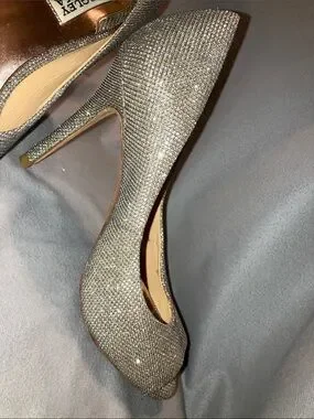 Badgley Mischka | Shoes | Badgley Mischka Glitter Peep Toe Stilettos In ...